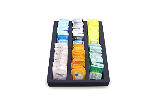 Polar Whale 2 Tea Bag Storage Deluxe Organizers Tray Drawer Bin Insert for Kitchen Home Office Condiments Packets Waterproof Washable Black Foam 6 Compartment 12.6 X 17.9 Inches