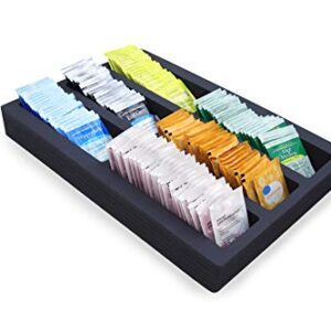 Polar Whale 2 Tea Bag Storage Deluxe Organizers Tray Drawer Bin Insert for Kitchen Home Office Condiments Packets Waterproof Washable Black Foam 6 Compartment 12.6 X 17.9 Inches