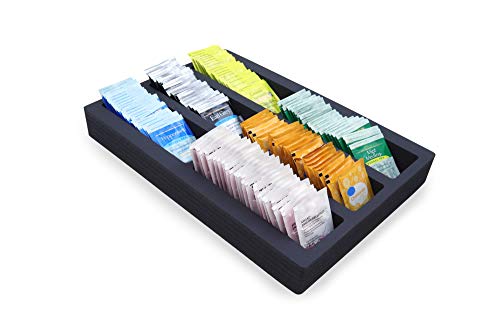 Polar Whale 2 Tea Bag Storage Deluxe Organizers Tray Drawer Bin Insert for Kitchen Home Office Condiments Packets Waterproof Washable Black Foam 6 Compartment 12.6 X 17.9 Inches