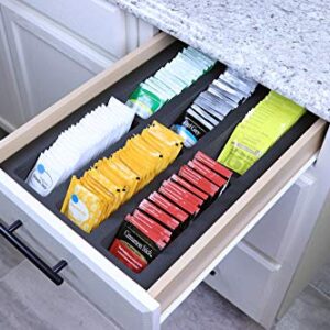 Polar Whale 2 Tea Bag Storage Deluxe Organizers Tray Drawer Bin Insert for Kitchen Home Office Condiments Packets Waterproof Washable Black Foam 6 Compartment 12.6 X 17.9 Inches