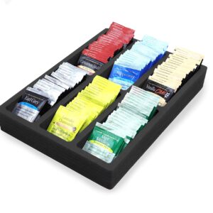 Polar Whale 2 Tea Bag Storage Deluxe Organizers Tray Drawer Bin Insert for Kitchen Home Office Condiments Packets Waterproof Washable Black Foam 6 Compartment 10.9 X 14.9 Inches