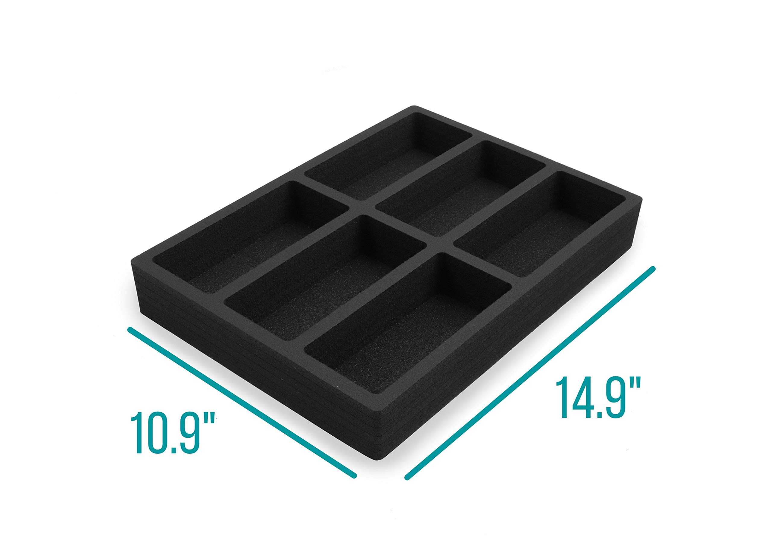 Polar Whale 2 Tea Bag Storage Deluxe Organizers Tray Drawer Bin Insert for Kitchen Home Office Condiments Packets Waterproof Washable Black Foam 6 Compartment 10.9 X 14.9 Inches