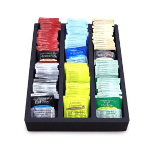 Polar Whale 2 Tea Bag Storage Deluxe Organizers Tray Drawer Bin Insert for Kitchen Home Office Condiments Packets Waterproof Washable Black Foam 6 Compartment 10.9 X 14.9 Inches