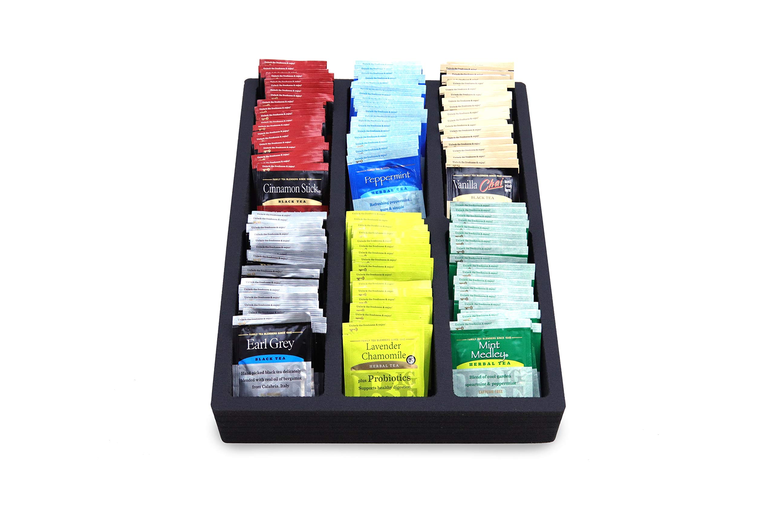 Polar Whale 2 Tea Bag Storage Deluxe Organizers Tray Drawer Bin Insert for Kitchen Home Office Condiments Packets Waterproof Washable Black Foam 6 Compartment 10.9 X 14.9 Inches