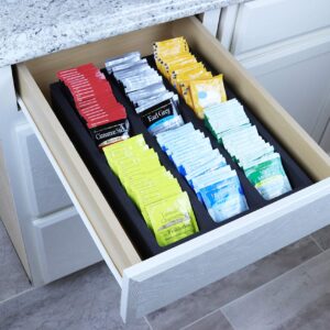 Polar Whale 2 Tea Bag Storage Deluxe Organizers Tray Drawer Bin Insert for Kitchen Home Office Condiments Packets Waterproof Washable Black Foam 6 Compartment 10.9 X 14.9 Inches