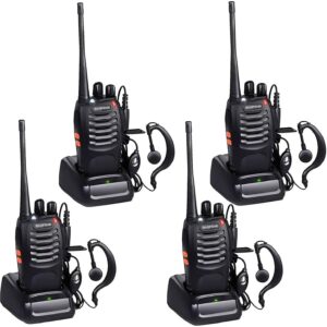 4 pack baofeng bf-888s ham two way radio, walkie talkie with rechargeable battery, headphone wall charger