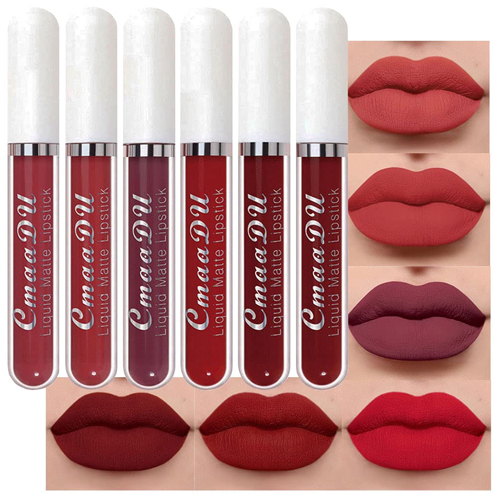 evpct CmaaDu 6Pcs Lipstick Matte Liquid Lipstick Lipgloss Set for Women labiales mate 24 horas originales matte larga duracion Red 24 Hour Lipstick