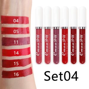 evpct CmaaDu 6Pcs Lipstick Matte Liquid Lipstick Lipgloss Set for Women labiales mate 24 horas originales matte larga duracion Red 24 Hour Lipstick