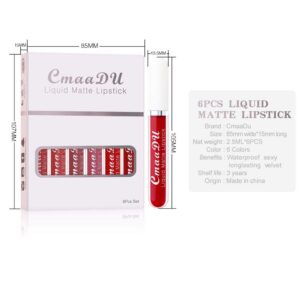 evpct CmaaDu 6Pcs Lipstick Matte Liquid Lipstick Lipgloss Set for Women labiales mate 24 horas originales matte larga duracion Red 24 Hour Lipstick