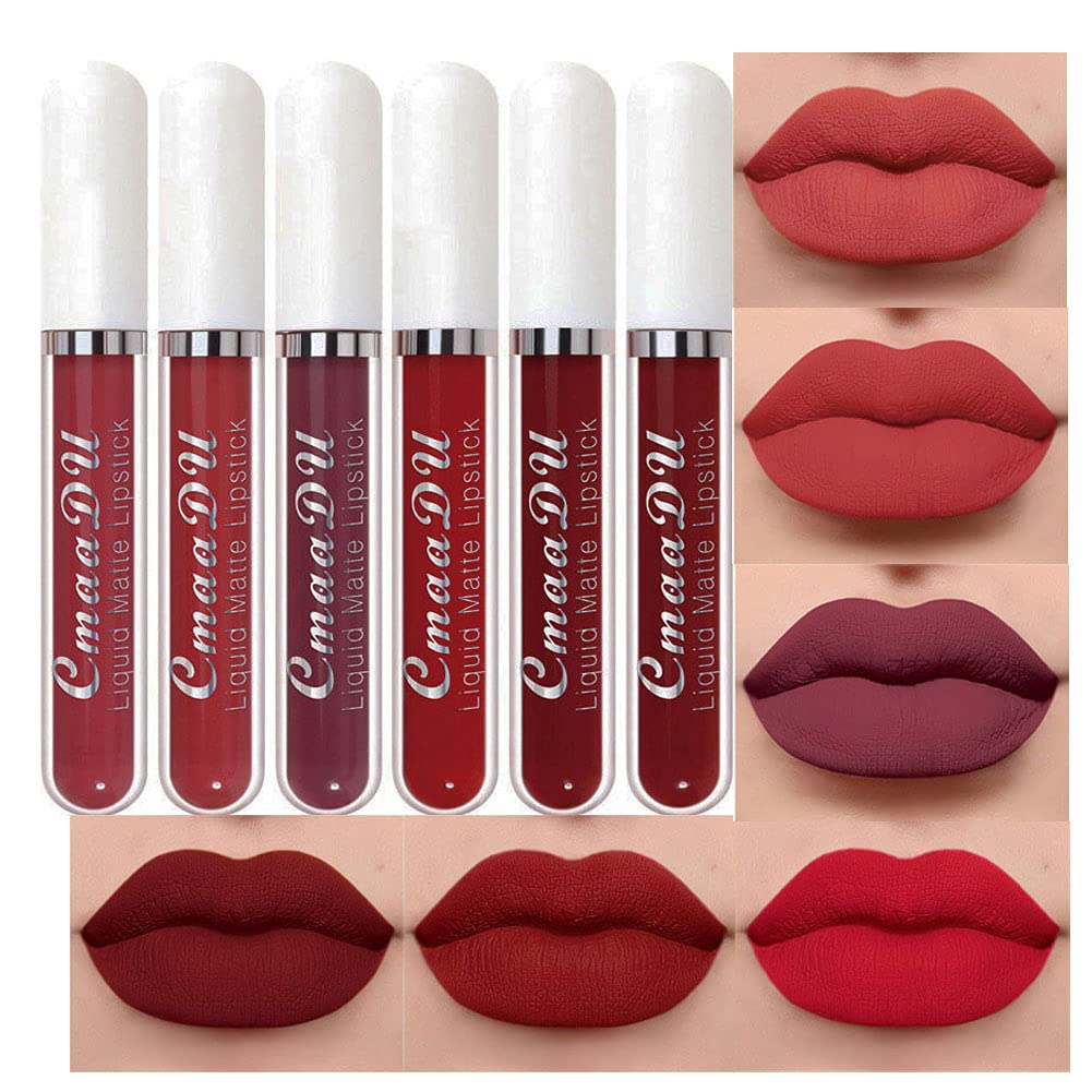 evpct CmaaDu 6Pcs Lipstick Matte Liquid Lipstick Lipgloss Set for Women labiales mate 24 horas originales matte larga duracion Red 24 Hour Lipstick