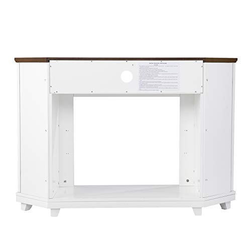 SEI Furniture Dilvon Corner Electric Fireplace TV Stand with Storage for TVs up to 45 Inches, Touch Screen Control Panel, White