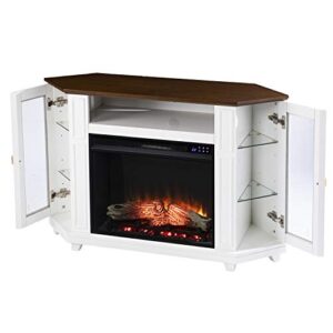 SEI Furniture Dilvon Corner Electric Fireplace TV Stand with Storage for TVs up to 45 Inches, Touch Screen Control Panel, White