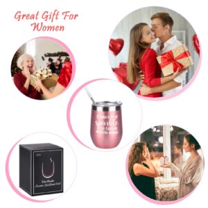 Lifecapido Teacher's Day Gifts, It Takes A Lot of Sparkle to Teach Stainless Steel Wine Tumbler, Birthday Appreciation Teachers Day Thank You Gift for Teacher Tutor Professor Women(12oz, Rose Gold)