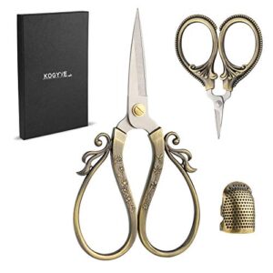 3 pcs embroidery scissors set, sewing scissors sharp tip stainless steel, vintage european design scissors with thimble, diy tools dressmaker shears for fabric, embroidery, craft, needlework