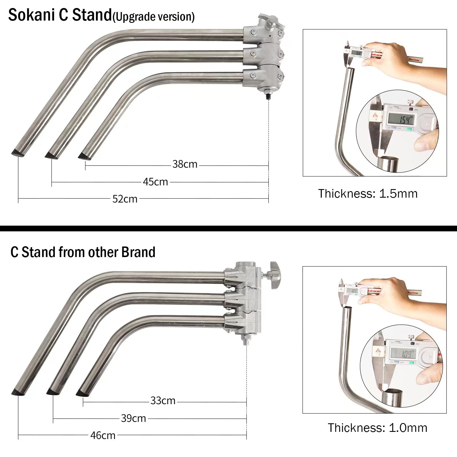 Sokani C Stand with Boom Arm [2023 New Upgrade Version] 100% Metal Max 10.8ft/330cm Adjustable Reflector Stand 4.2ft/128cm Holding Arm and 2 Pieces Grip Head, Bag Sandbag, Fish Mouth Clip included