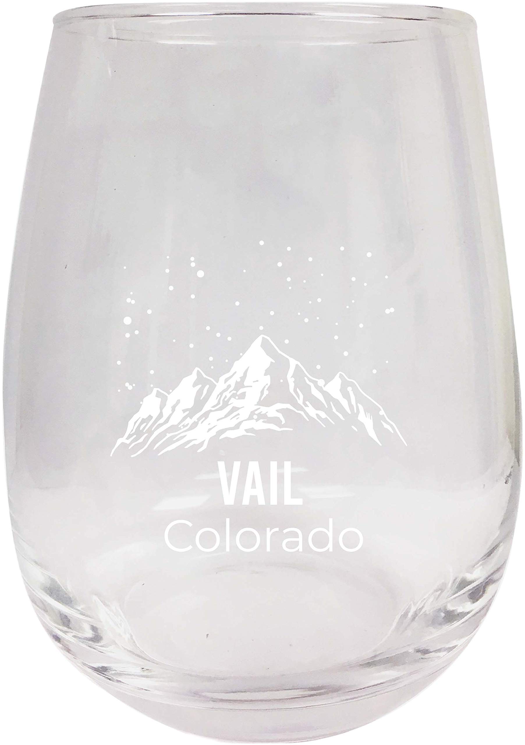 R and R Imports Vail Colorado Ski Adventures Etched Stemless Wine Glass 15 oz 2-Pack