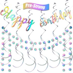 zonon happy birthday banner iridescent birthday party decoration shiny happy birthday sign circle garlands holographic hanging dots streamer backdrop for iridescent birthday party favor supplies