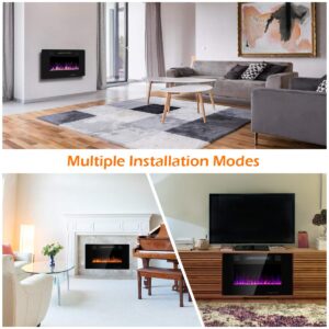 GOFLAME 30 Inch Electric Fireplace Recessed and Wall Mounted, Fireplace Heater in-Wall Built with Remote Control, Timer, Touch Screen, Adjustable Color