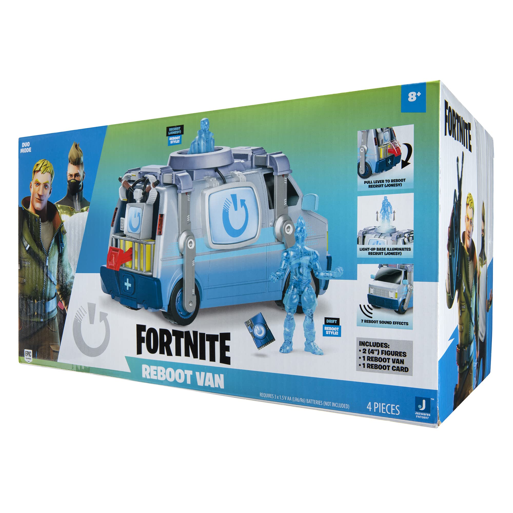 FORTNITE Feature Deluxe Reboot Van, Electronic Vehicle with Two 4-inch Articulated Reboot Drift (Stage 1) and Recruit Jonesy Figures, and Accessory - Amazon Exclusive