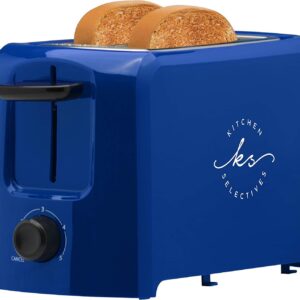 Kitchen Selectives 2-Slice Toaster By Select Brands - Premium Bread & Bagel Toaster for Kitchen Appliances - Features Browning Control & Wide Slots - Electric Toaster with Cord Wrap - Cobalt Blue