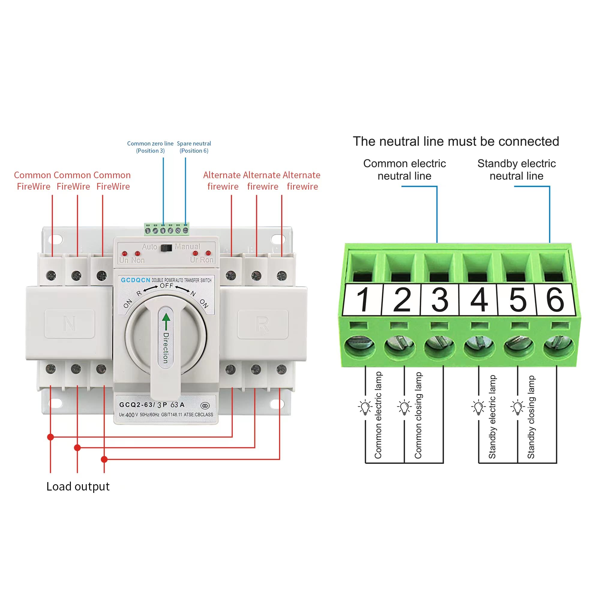 Dual Power Automatic Transfer Switches Self Cast Conversion Switch Generator Changeover Switch 110V (3P 63A)