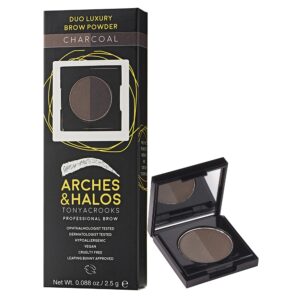 arches & halos duo luxury brow powder - two-for-one versatile compact powder - get full, defined brows - vegan and cruelty free makeup - charcoal - 0.88 oz