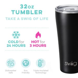 Swig Life XL 32oz Tumbler, Insulated Coffee Tumbler with Lid, Cup Holder Friendly, Dishwasher Safe, Stainless Steel, Extra Large Travel Mugs Insulated for Hot and Cold Drinks (Black)