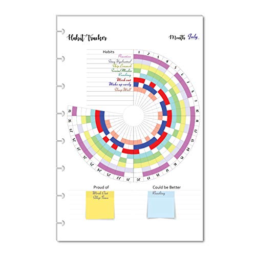 Habit Tracker Inserts for 8 Disc Junior Size Discbound Planners, Habit Log, Resolution Tracker, Monthly Habit Planner for Medium Size Planners(PLANNER SOLD SEPARATELY) (8 Disc Junior (5.5" x 8.5"))