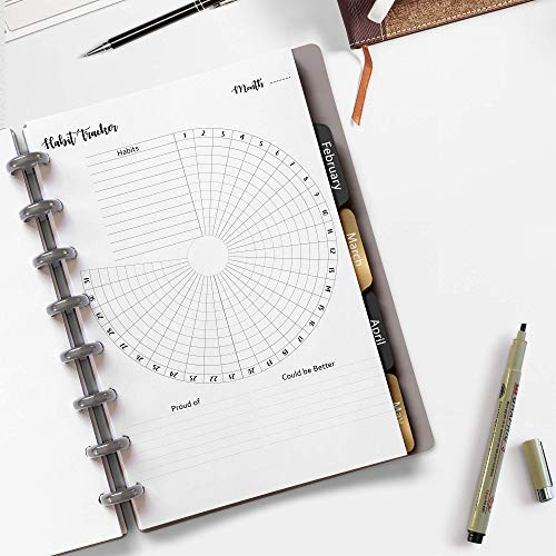 Habit Tracker Inserts for 8 Disc Junior Size Discbound Planners, Habit Log, Resolution Tracker, Monthly Habit Planner for Medium Size Planners(PLANNER SOLD SEPARATELY) (8 Disc Junior (5.5" x 8.5"))