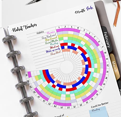 Habit Tracker Inserts for 8 Disc Junior Size Discbound Planners, Habit Log, Resolution Tracker, Monthly Habit Planner for Medium Size Planners(PLANNER SOLD SEPARATELY) (8 Disc Junior (5.5" x 8.5"))