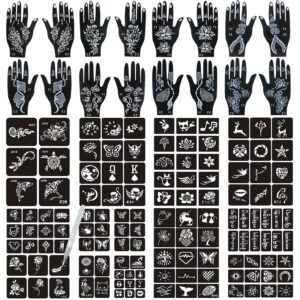 henna tattoo stencils 138 pcs, 24 sheets airbrush tattoo templates,reusable tattoo stencils kit for women teens girls,diy tattoo stencils,body art stencils