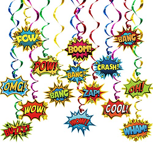 Superhero Party Supplies Decorations 30 Pack Foil Ceiling Hanging Swirls Streams Party Banner Decor for Kids Adults Fashion Hero Birthday Celebrating Party Events Baby Shower Room Wall Decor 30 Counts