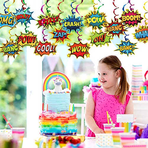 Superhero Party Supplies Decorations 30 Pack Foil Ceiling Hanging Swirls Streams Party Banner Decor for Kids Adults Fashion Hero Birthday Celebrating Party Events Baby Shower Room Wall Decor 30 Counts