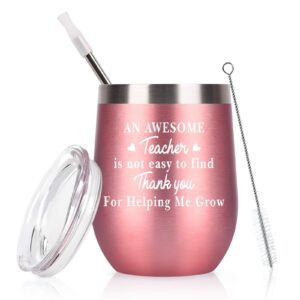 teacher gifts - teacher wine tumbler, an awesome teacher stainless steel wine tumbler 12oz, teacher appreciation gift, thank you gift, birthday gift, christmas gift for teachers (12oz, rose gold)