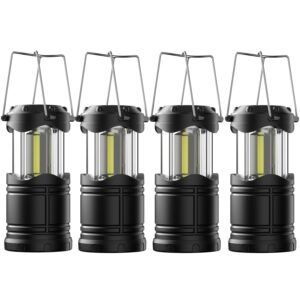 lichamp 4 pack led camping lanterns, battery powered camping lights cob super bright collapsible flashlight portable emergency supplies kit, black