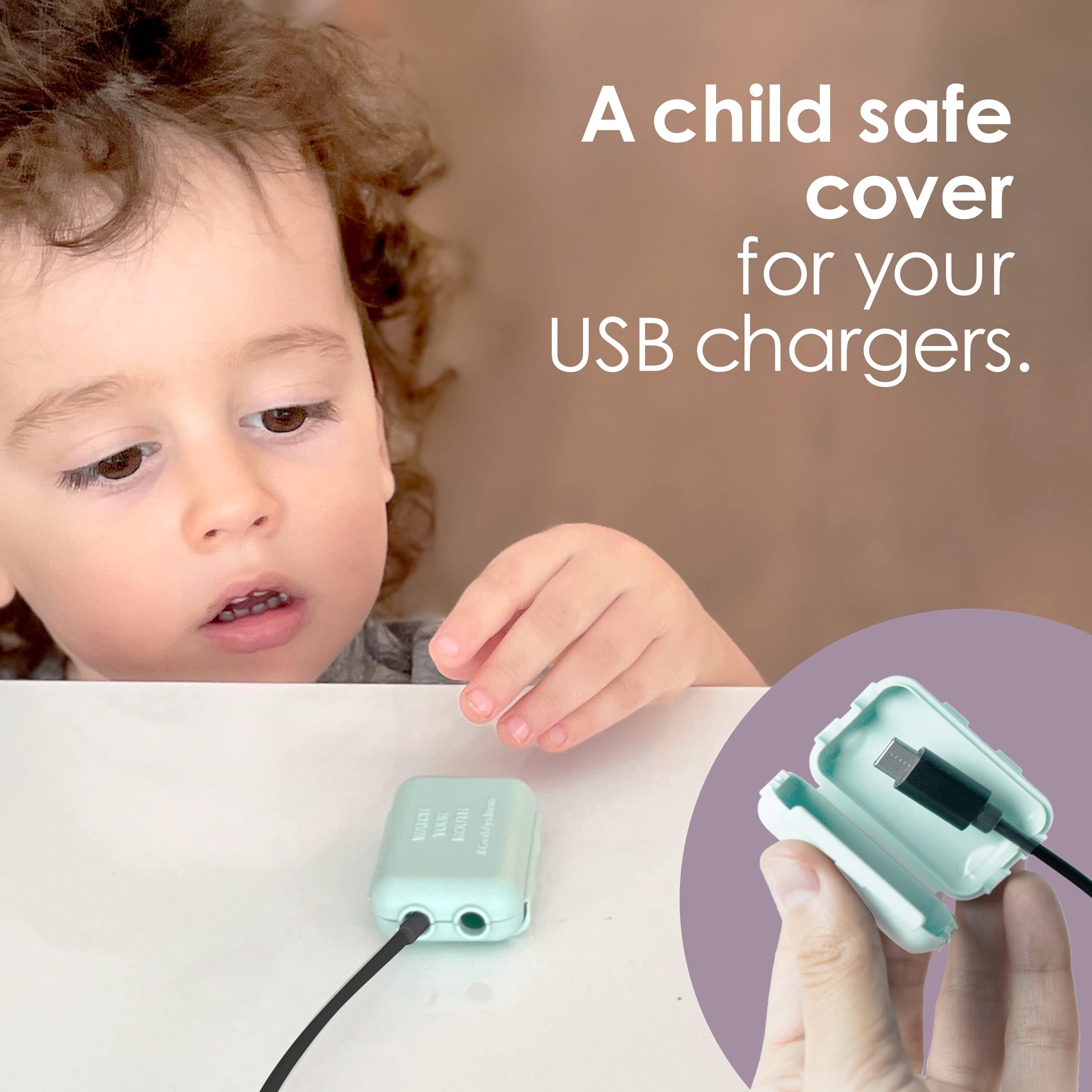 Watch Your Mouth Baby Proof Cord Cover | Award-Winning USB Charger Cover for Baby Proofing Cords | BPA & Phthalate-Free Charger Cover Protector | Electrical Safety Baby Products, (3-Pack, White)