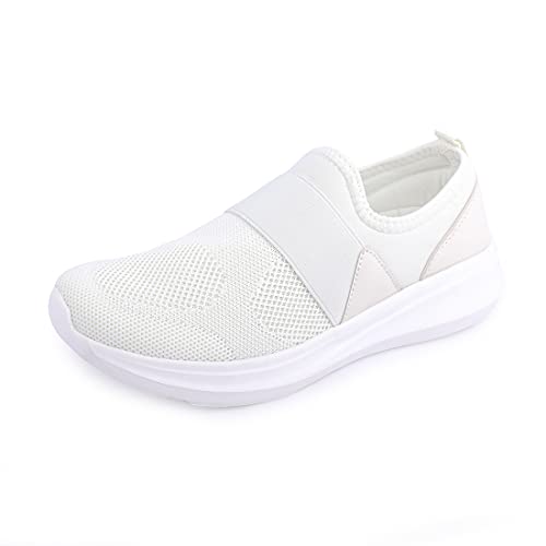 BENEKER Women's Athletic Walking Shoes Slip-on Fashion Sneakers Breathable Mesh Sock Loafer Shoes Lightweight Sports Running Sneakers (Off-White 07)