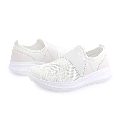 BENEKER Women's Athletic Walking Shoes Slip-on Fashion Sneakers Breathable Mesh Sock Loafer Shoes Lightweight Sports Running Sneakers (Off-White 07)