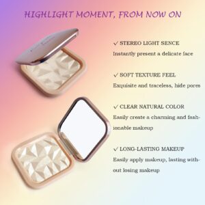 LSxia Highlighter Makeup Palette Shimmer Contour Palette Powder for Brighten Face Contour Gold Cheek Highlight Makeup,Long Lasting Highlighter Powder with Mirror for Illuminator Makeup(CHAMPAGNE GOLD)