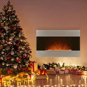 36-Inch Wall Mounted Electric Fireplace - Modern Stainless-Steel Fireplace with Floor Stand, Remote, and Adjustable Heat and Brightness by Northwest