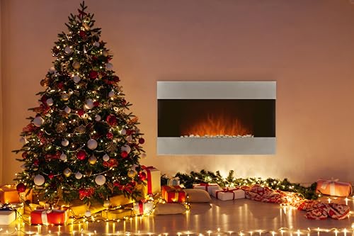 36-Inch Wall Mounted Electric Fireplace - Modern Stainless-Steel Fireplace with Floor Stand, Remote, and Adjustable Heat and Brightness by Northwest