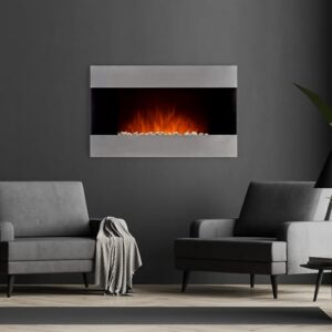 36-Inch Wall Mounted Electric Fireplace - Modern Stainless-Steel Fireplace with Floor Stand, Remote, and Adjustable Heat and Brightness by Northwest