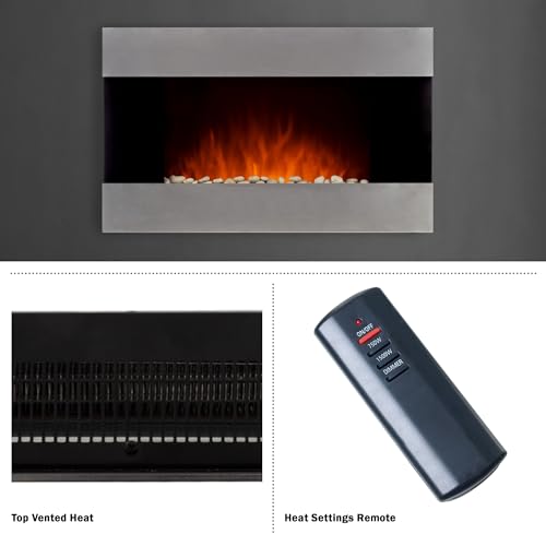 36-Inch Wall Mounted Electric Fireplace - Modern Stainless-Steel Fireplace with Floor Stand, Remote, and Adjustable Heat and Brightness by Northwest