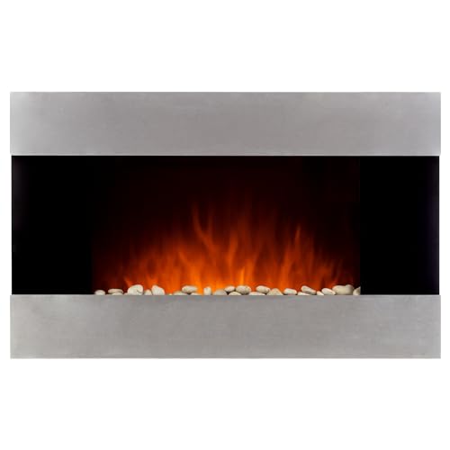 36-Inch Wall Mounted Electric Fireplace - Modern Stainless-Steel Fireplace with Floor Stand, Remote, and Adjustable Heat and Brightness by Northwest