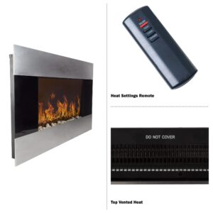 36-Inch Electric Fireplace - Wall Mount, Adjustable Heat, Dimmer, and Remote Control by Lavish Home (Stainless Steel)