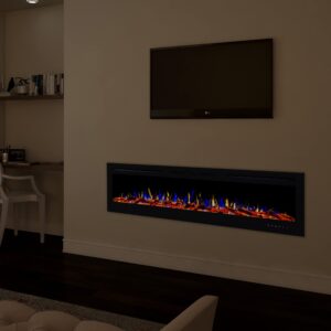 72” Electric Fireplace-Front Vent, Wall Mount or Recessed-3 Color LED Flame, 10 Fuel Bed Colors & 3 Media-Touch Screen & Remote Control by Lavish Home