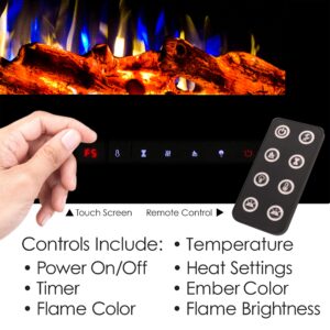 72” Electric Fireplace-Front Vent, Wall Mount or Recessed-3 Color LED Flame, 10 Fuel Bed Colors & 3 Media-Touch Screen & Remote Control by Lavish Home