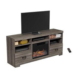 Electric Fireplace TV Stand- for TVs up to 65", Media Shelves & 2 Drawers, Remote Control, LED Flames, Adjustable Heat & Light by Lavish Home