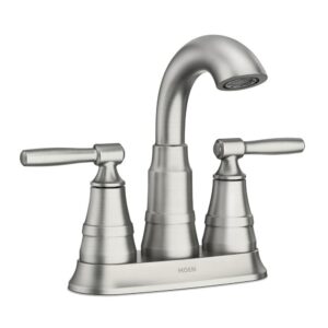 moen halle spot resist brushed nickel two-handle centerset bathroom sink faucet with drain assembly, 84971srn