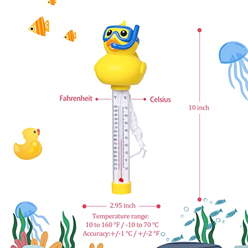 Doli Yearning Swimming Pool Thermometer Floating Easy Read Pond Thermometer with String| Shatter Resistant| for Outdoor & Indoor Swimming Pools, Spas, Hot Tubs| Classic Duck